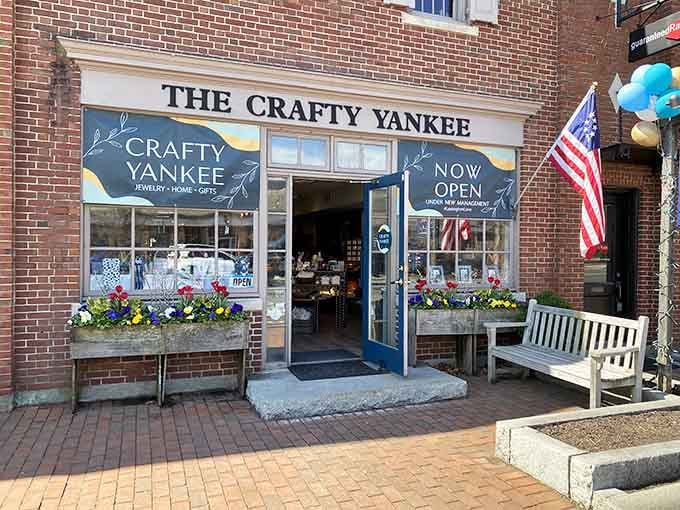 The Crafty Yankee beckons shoppers with handmade jewelry, gifts, and that quintessential New England artisan charm.