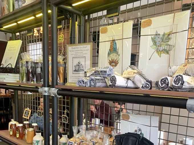 Quirky decorative touches on shelves show someone here actually cares about creating a memorable dining experience.