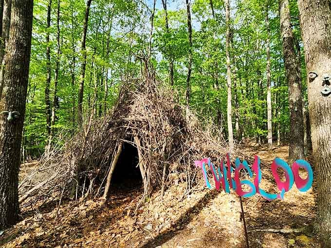 The "Twigloo" proves that even stick structures get the Luna Parc treatment with that cheerful rainbow signage.