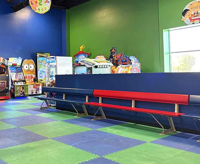 Strategic bench placement lets parents rest their weary bones while maintaining clear sightlines to the action zones above.