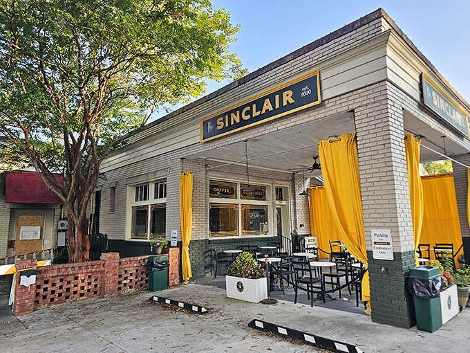 The Sinclair's yellow curtains and outdoor seating suggest someone here understands that dining should feel festive.
