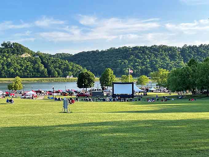 The riverfront park hosts movie nights where nature provides the ambiance and you provide the blanket.