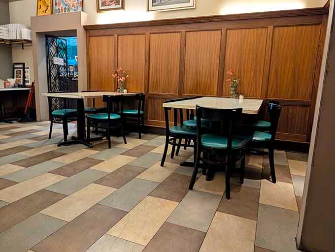 Clean, comfortable dining space where the focus stays exactly where it belongs: on the food ahead.