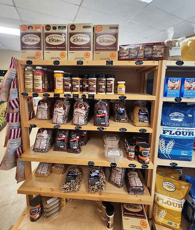 Popcorn varieties lined up like soldiers, ready to add some crunch to your already impressive haul of treats.