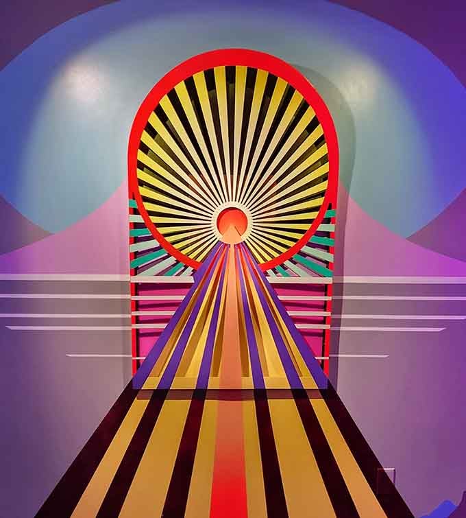 Geometric perfection meets technicolor dreams in a doorway that looks like it leads straight to enlightenment, or confusion.