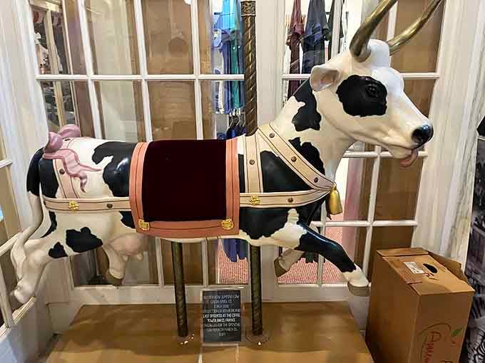 Yes, that's a Holstein ready for riding, proving carousel creativity knew absolutely no bounds.