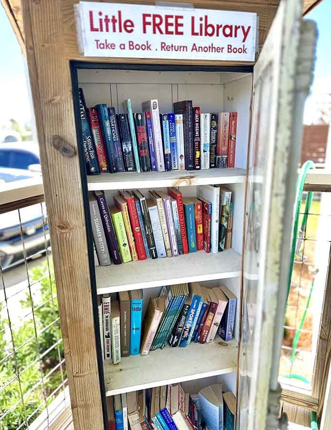 Community spirit lives in this little library where neighbors share stories instead of just scrolling past each other.