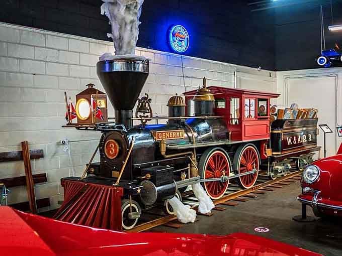The General locomotive replica steals the show, because apparently cars weren't enough transportation history.