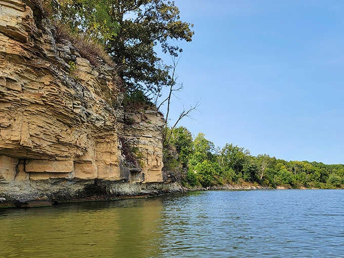 Ancient limestone cliffs rising from the water remind you that Indiana's been impressive for millions of years now.