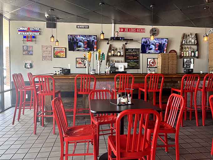 Another angle reveals the thoughtful design that transports you straight to Detroit without the plane ticket.