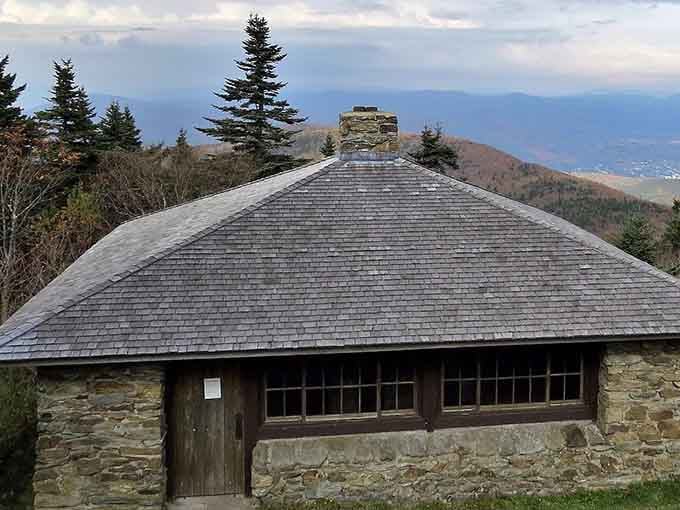 The Thunderbolt Ski Shelter sits quietly near the summit, a rustic reminder of skiing's adventurous past.