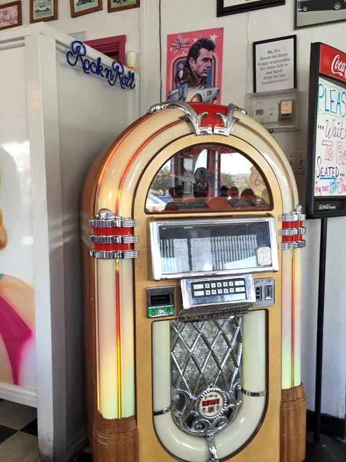 A classic jukebox standing ready to soundtrack your meal, because eating in silence is for people without souls.
