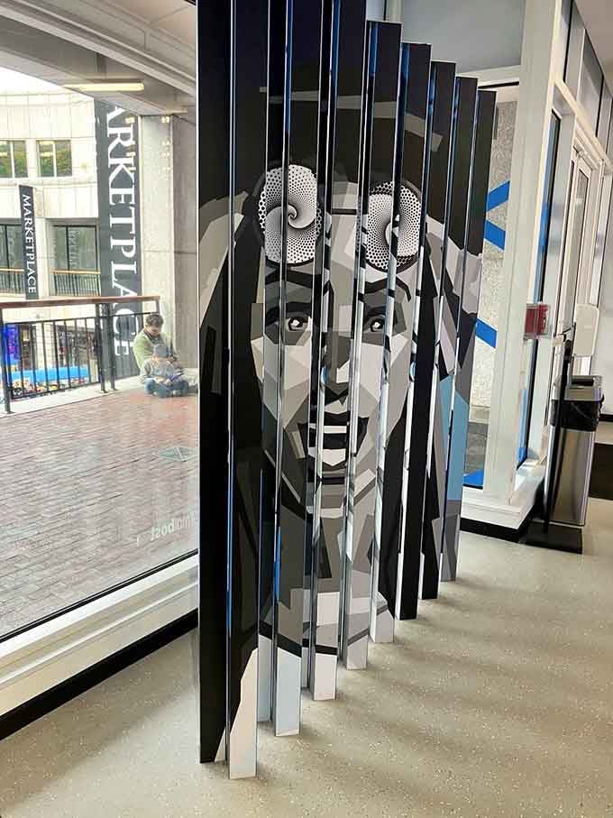 Vertical slices reveal hidden images when viewed from just the right angle, like a visual puzzle your brain loves solving.