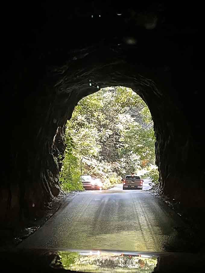 Looking back at the world you just left behind, framed perfectly by rough-hewn rock and endless possibility ahead.