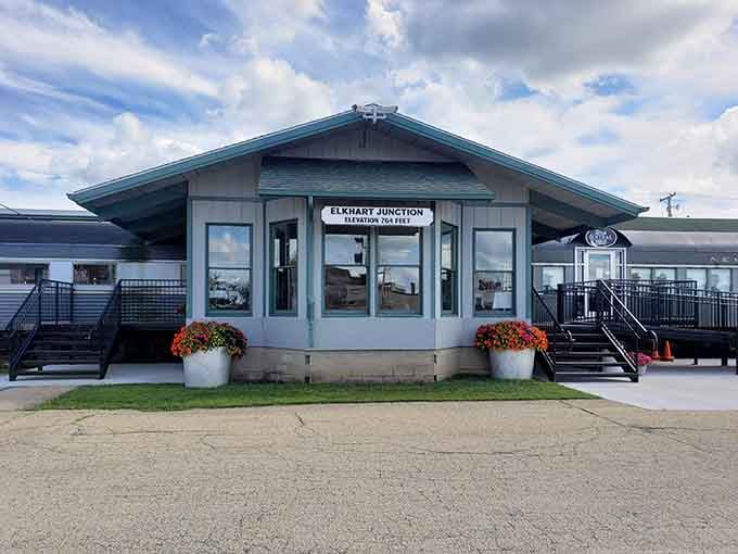 The Elkhart Junction station building stands ready to welcome visitors, just like it did for countless travelers decades ago.