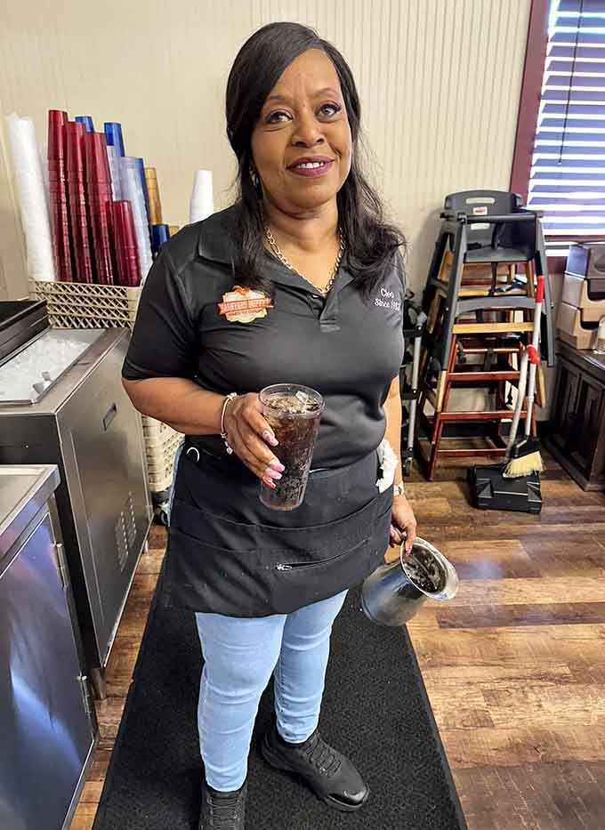 The friendly staff keeps everything running smoothly, ensuring fresh food and full sweet tea glasses for every guest.