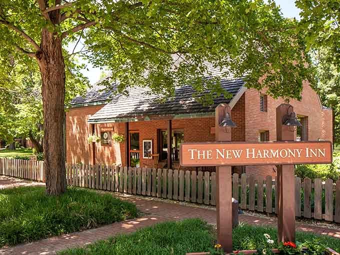 The New Harmony Inn offers historic hospitality where checking in feels like stepping back in time.