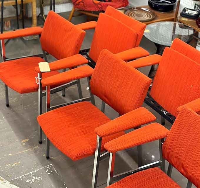 Orange chairs so boldly retro they make avocado green appliances look timid by comparison, and we love them.