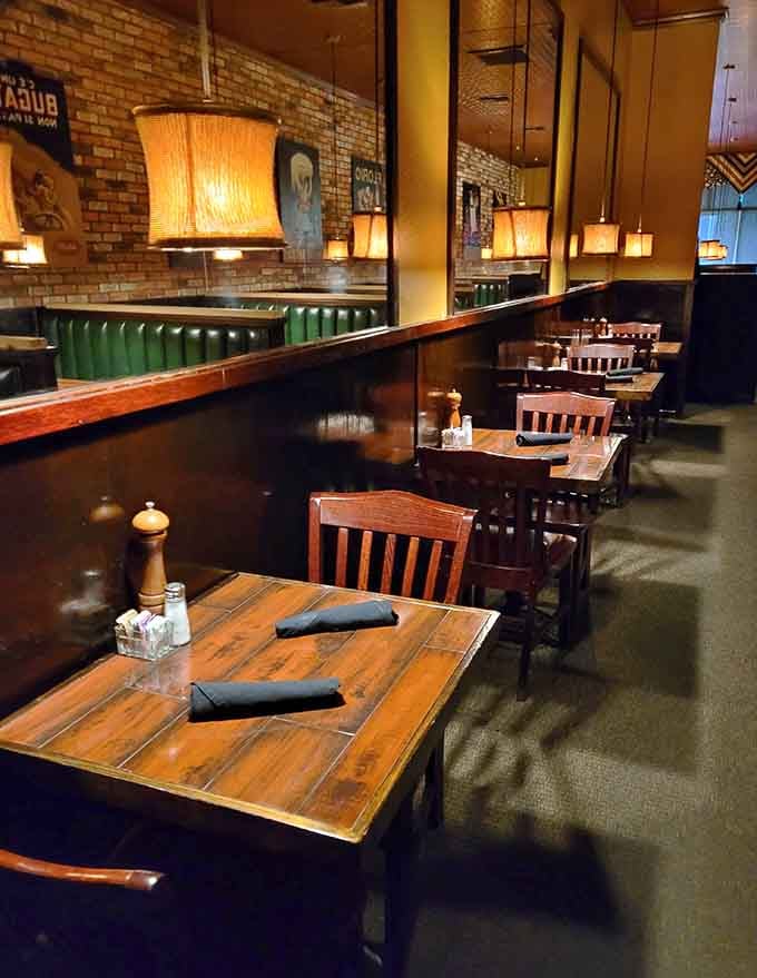 The dining room balances intimacy and energy, perfect for date night or catching up with friends.