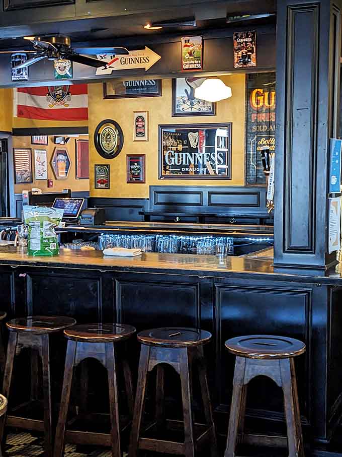 The bar gleams with promise, stocked with Irish whiskeys and beers that'll transport you straight to Dublin's best pubs.