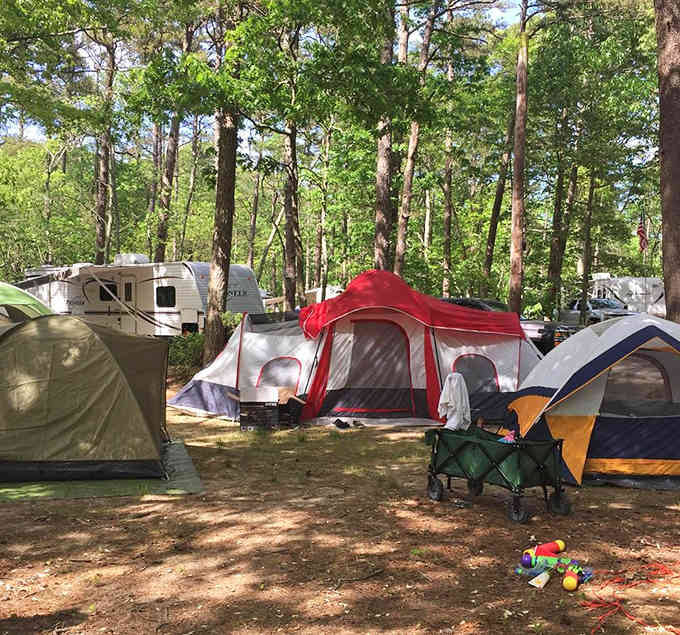 Tent camping that proves roughing it doesn't mean you can't have neighbors and a sense of community nearby.