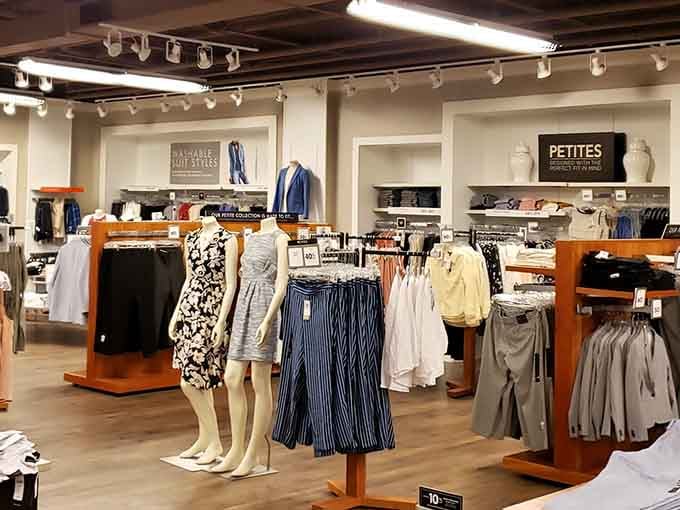 Women's clothing displays that whisper sweet nothings about wardrobe updates and the transformative power of retail therapy at discount prices.