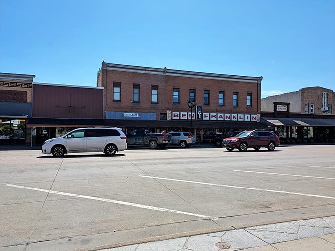 Classic storefronts line the streets where Ben Franklin and local businesses create that timeless small-town shopping experience we cherish.