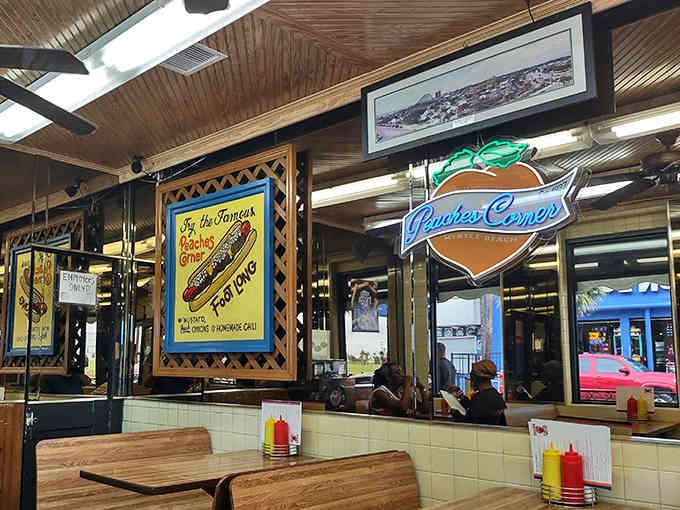 Vintage signs and memorabilia cover the walls, creating a museum of American diner culture you can eat in.