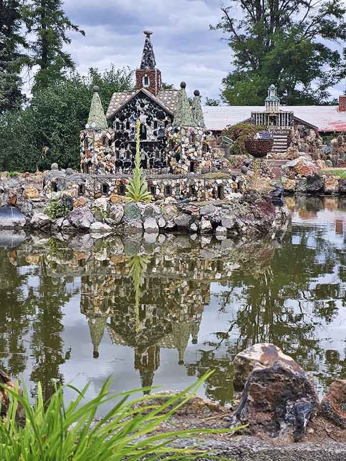 The pond reflections double your viewing pleasure, making these stone creations even more photogenic than they already are.