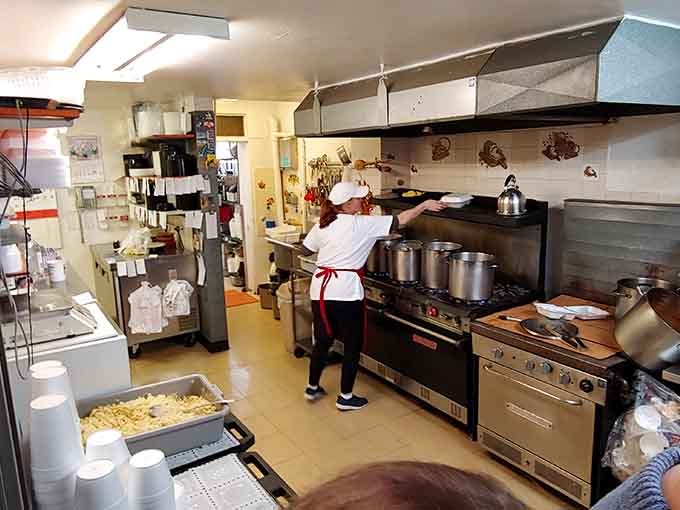 Behind the scenes, the kitchen works its magic, turning simple ingredients into the stuff of local legend.