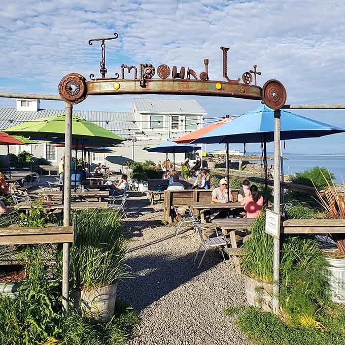 Pourhouse's whimsical sign welcomes you to waterfront dining where the views compete with the menu for attention.