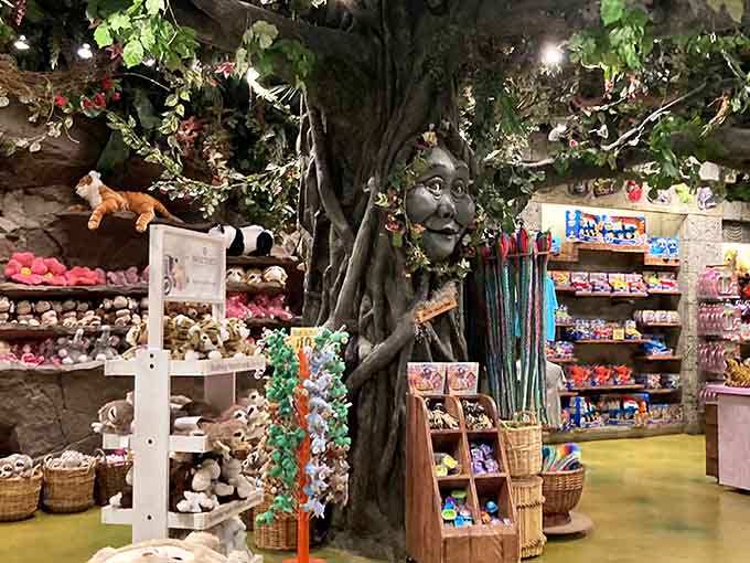 The gift shop where stuffed animals outnumber the actual animatronic ones, and wallets go to die happy.