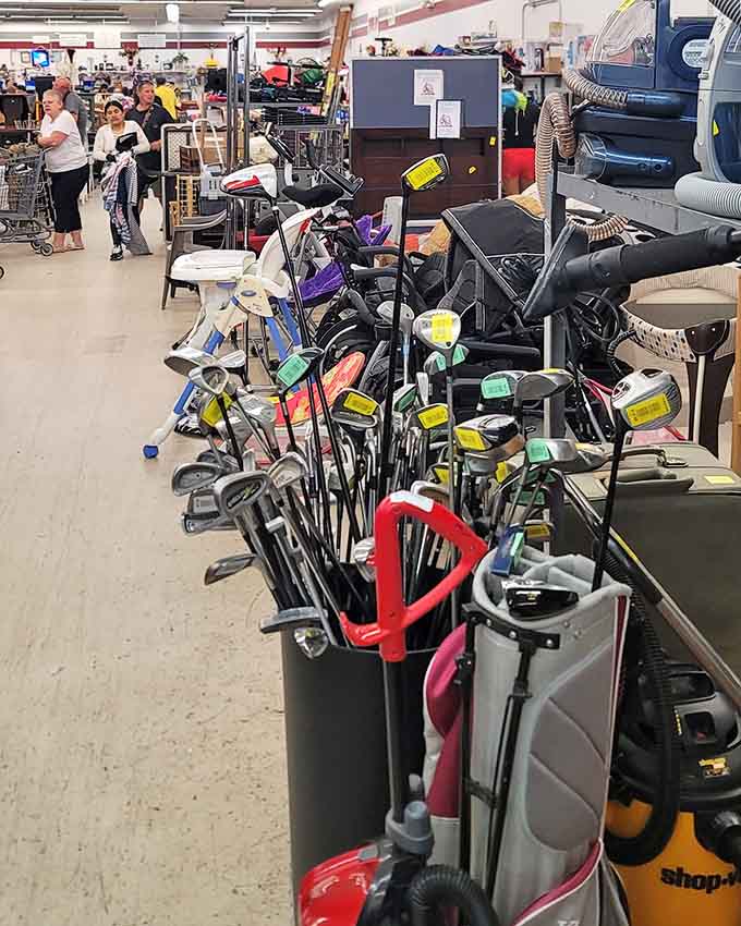 Even golf clubs find new life here, standing at attention like soldiers waiting for their next tour of duty.