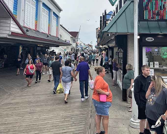 Ocean City's boardwalk stretches endlessly, offering distractions at every turn for those easily tempted by fun.