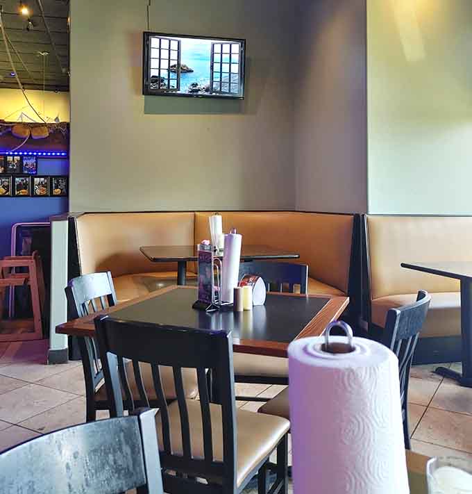 Clean, inviting booths that promise comfort whether you're dining solo or bringing the whole crew along for the ride.