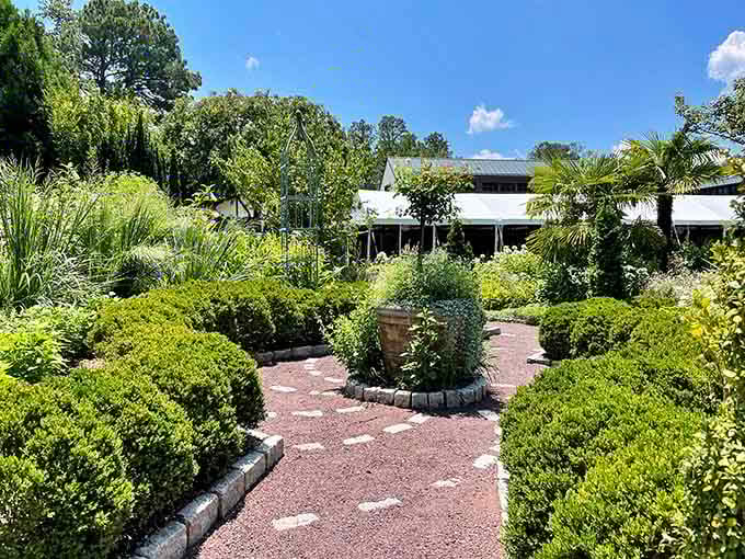 Manicured hedges and winding paths create the kind of garden maze you actually want to get lost in.