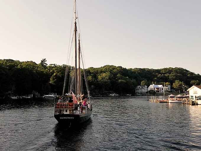 Sailing on the Kalamazoo River at golden hour, because sometimes the best adventures happen when you slow down completely.