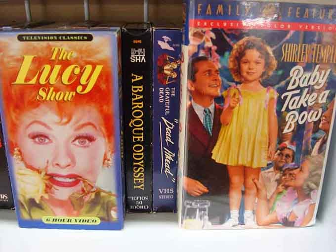 VHS tapes from when "be kind, rewind" was an actual responsibility and streaming meant water flowing downhill.
