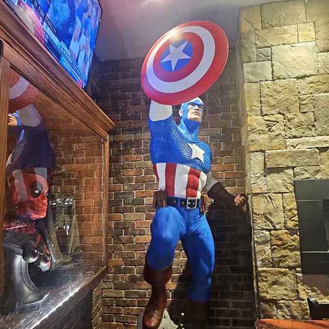 Life-sized heroes stand guard while you dine, making every meal feel like you're part of something bigger.