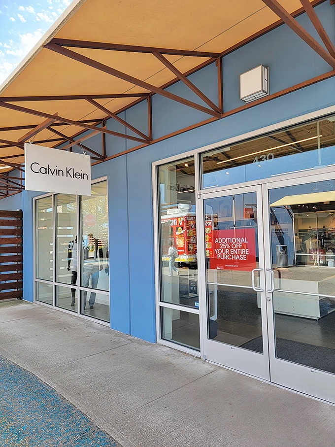 Calvin Klein's outlet proves that looking sophisticated doesn't require taking out a second mortgage on your house.