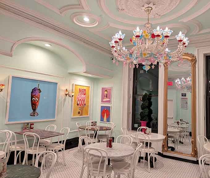 That Murano glass chandelier dripping with colorful flowers casts the kind of magical glow that makes everyone look fabulous instantly.