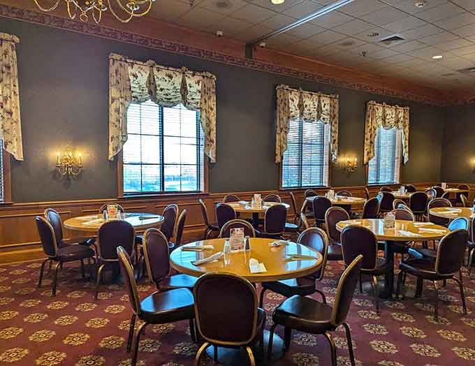 Empty tables with windows won't stay quiet for long when word gets out about what's waiting at the buffet.