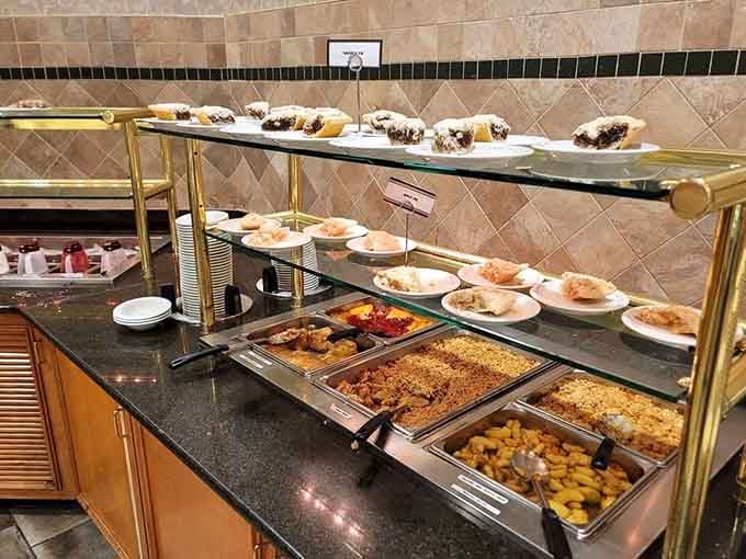 The dessert station where willpower goes to die, featuring pies and pastries that laugh at your fitness goals.