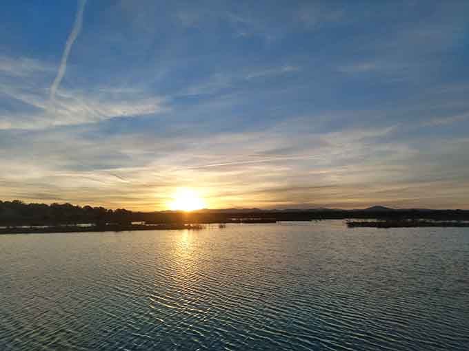 Pintail Lake sunset paints the water gold, offering free entertainment that beats anything streaming services could deliver to your screen.