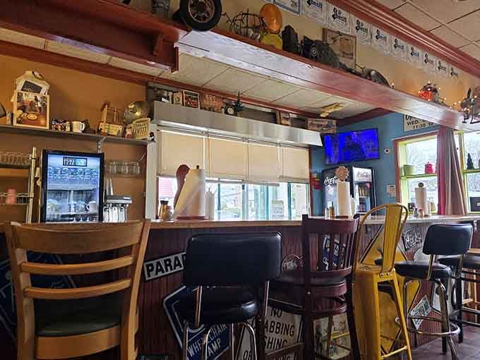 The counter area buzzes with energy while shelves display collectibles that give your eyes something entertaining.