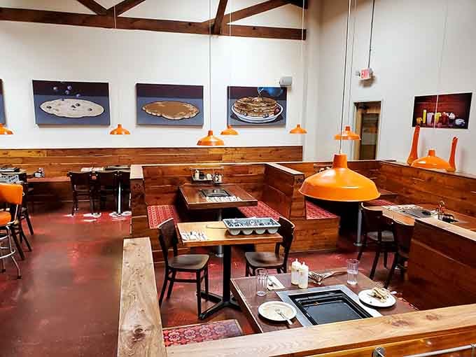 Oversized pancake photos on the walls remind you exactly what kind of delicious mission you're on here today.