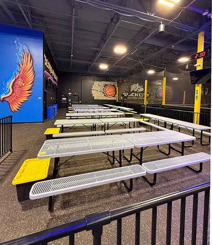 Party central awaits, complete with tables that have witnessed countless birthday candles and victory celebrations.