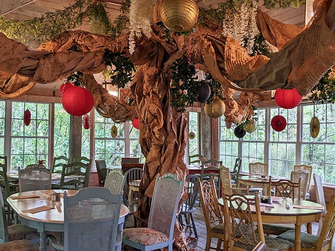 Inside the galleon, whimsy reigns supreme with decorative touches that make ordinary restaurants seem criminally boring.
