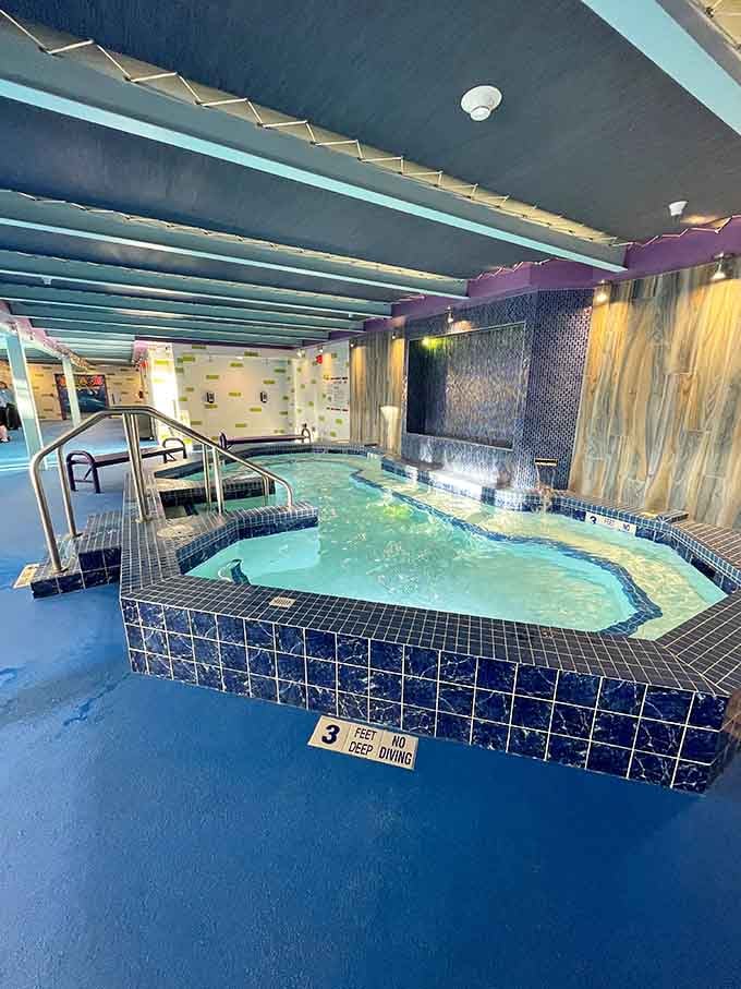 The hot tub offers adults a chance to soak away their worries while pretending they're supervising from this strategic location.