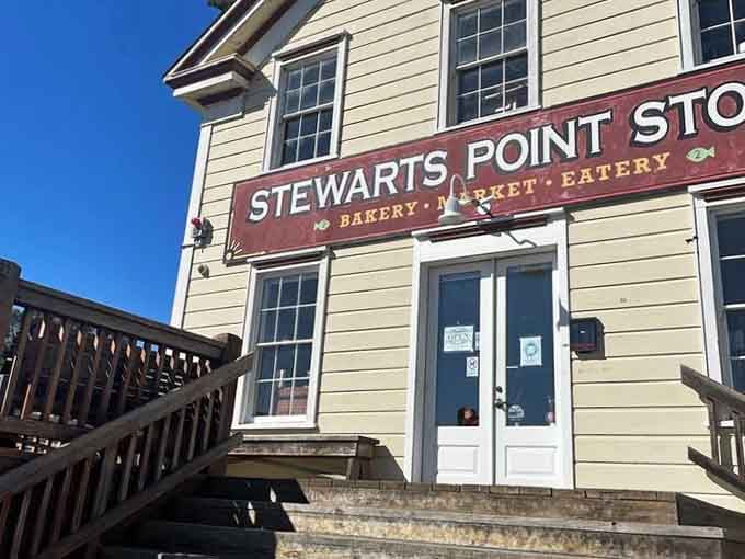 The entrance beckons with double doors and a sign that's more honest than most restaurant marketing campaigns combined.